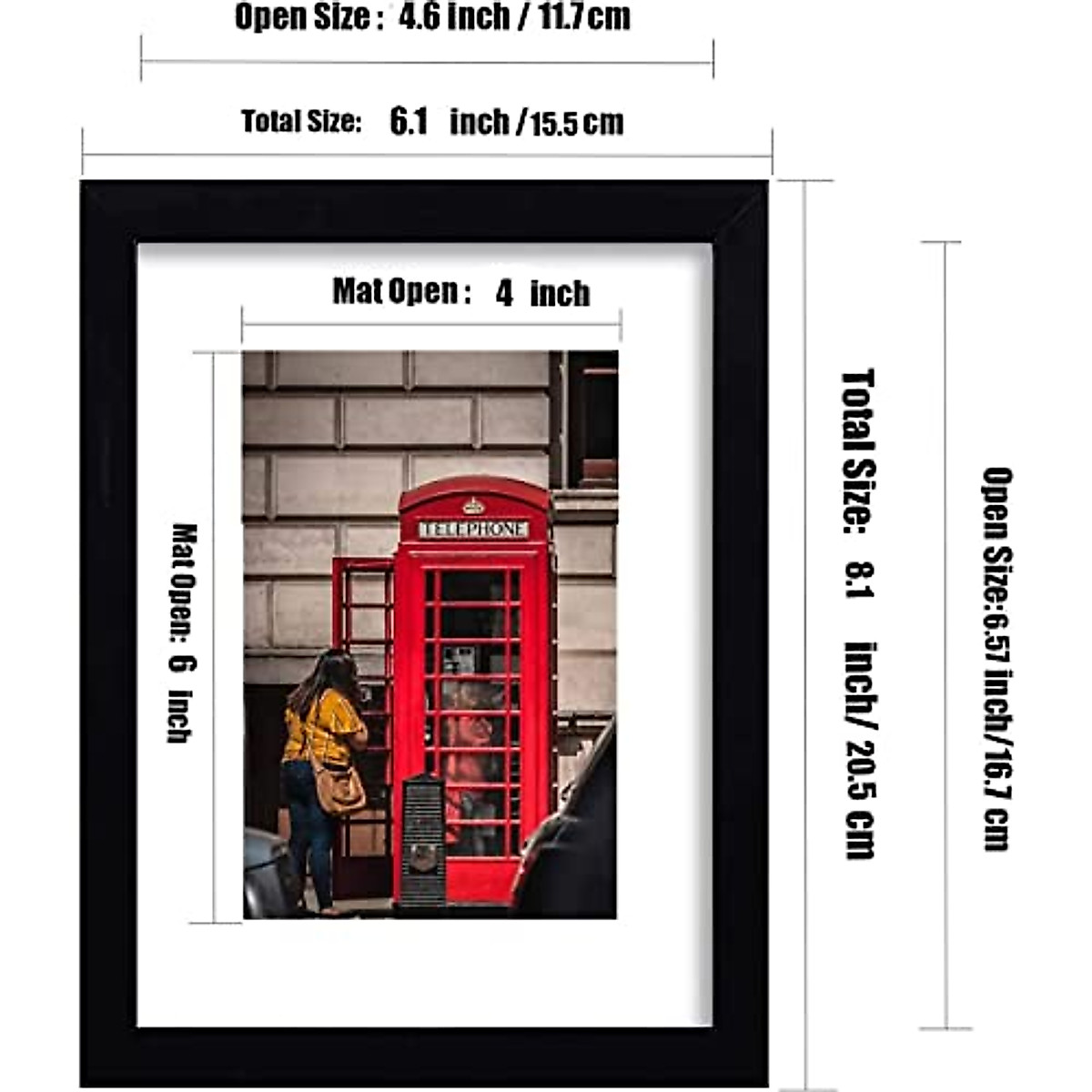 PWTAKO 5x7 Picture Frame Set of 6, Display Pictures 4x6 with Mat or 5x7 Without Mat for Wall Mounting or Table Top Display,Black