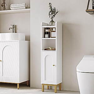 Hzuaneri Bathroom Storage Cabinet, Small Corner Floor Cabinet with Door and Shelves, Narrow Toilet Paper Cabinet, Bathroom Organizer with Adjustable Shelf, for Small Spaces, White BC08203X