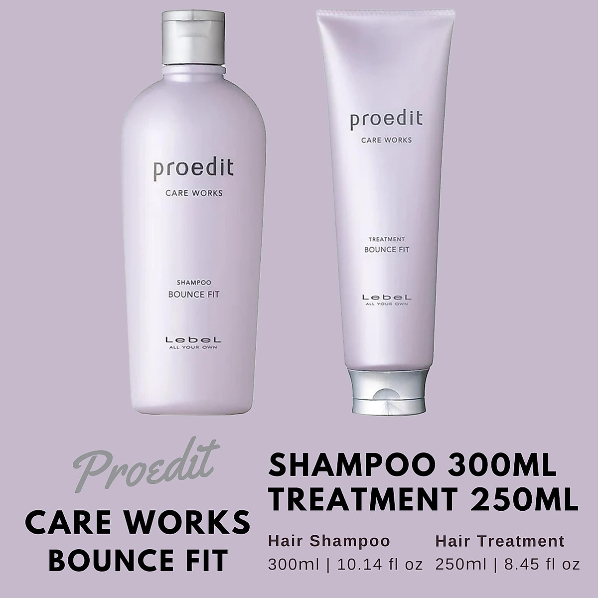 Lebel Proedit Care Works Hair Shampoo 300ml & Hair Ttreatment 250ml Set - Bounce Fit