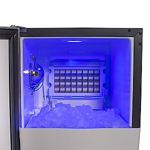 Maxx Ice MIM50P 65Lb Premium Clear Ice Cube Maker Machine with Drain Pump Blue LED and Built-in Undercounter or Freestanding Household Residential or Commercial Use, 15 Inch Wide, Silver