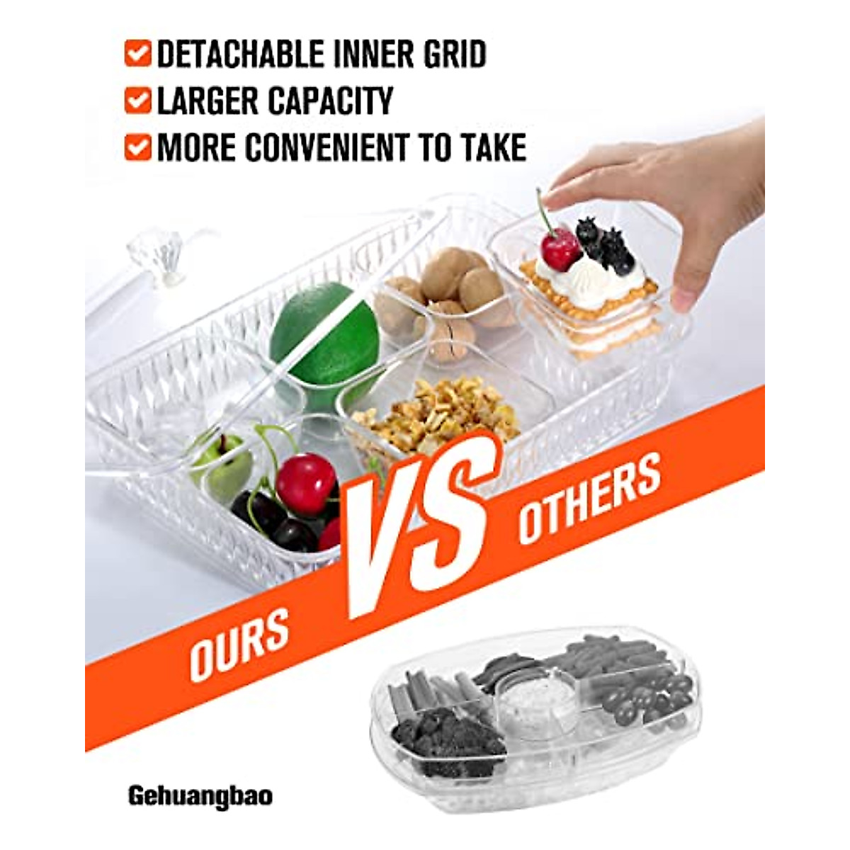 Gehuangbao Food container acrylic Serving Tray,Large Platter with Lid 24 Removable Bowls,Condiments Appetizers Snacks Nuts Platter,Perfect for Party Wedding Family (4 Sets)