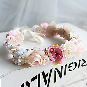 Women Rose Flower Headband Floral Crown Garland Halo Wedding Festivals Photo Props (Multicolor)