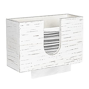 Ilyapa Wood Paper Towel Dispenser - Rustic Farmhouse White Wooden Multifold Hand Towel Holder