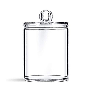 JANEMO Plastic Cotton Ball Holder,Clear Cotton Round Holder,Apothecary Jars with Lids,Cotton Swab Holder for Cotton Ball,Cotton Swab,Candy,Jewelry(10OZ)
