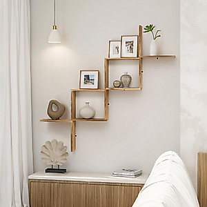 Afuly Small Wall Shelves for Bedroom Living Room, Wood Floating Shelf for Wall, Decorative Shelf Set of 2 for Book Plant Display Organizer, Natural Brown Modern Home Decor, Solid Wood 12 Inch