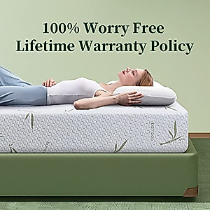 Vyfipt 8 Inch Medium Firm Green Tea Memory Foam Mattress, Cooling Gel Foam, Pressure Relieving, CertiPUR-US Certified, Bed-in-a-Box, White, Queen