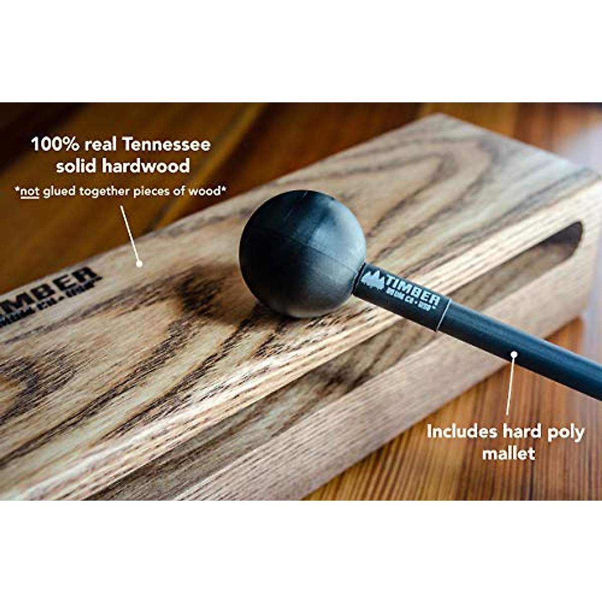 Timber Drum Co. 6" Wood Block with Mallet — Made in U.S.A. — Creates Loud and Resonant Tone from Handcrafted Solid American Hardwood, Includes Rubber Feet, Small (T4-S)