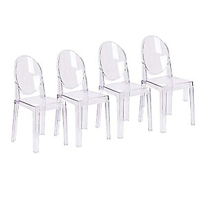 2xhome - Set of 4 Clear Dining Room Ghost Chairs Large Size Polycarbonate Plastic Modern Accent Side Chairs, Clear