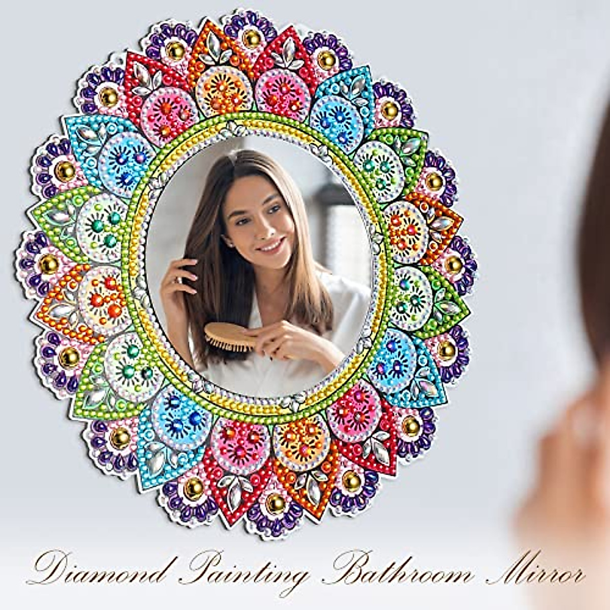 DIY Diamond Painting Mirror Mandala Crystal Diamond Painting Kit Plate Shaped 5D Diamond Art Makeup Mirror for Adults Kids Beginners Christmas Birthday Gifts Art Crafts Home Wall Table Decor (Classic)