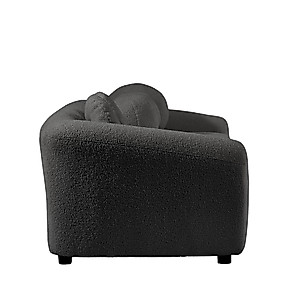 WILLIAMSPACE 87.7" Modern Sofa Couch, Back Upholstered Couch with 5 Decorative Throw Pillows, Teddy Fabric Couch 3 Seater Sofa for Living Room, Office, Apartment (Grey)