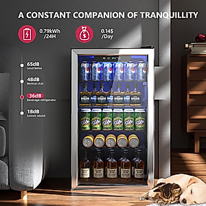 Icyglee Beverage Refrigerator Cooler - 126 Can Mini Fridge with Glass Door Freestanding for Soda Beer or Wine, Beverage Cooler for Home, Office, Bar with Adjustable Removable Shelves, Silver.