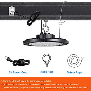 Gugsey LED High Bay Light, 200W 28000lm 5000K High Bay Led Shop Light with Plug 5' Cable and Hook Ring, UFO High Bay Led Lights for Garage Gym Warehouse Workshop