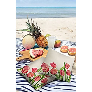 Outdoor Pillow Covers Waterproof, Spring Tulip Throw Pillowcase Decorative Cover, Farmhouse Beautiful Bright Red Floral Garden Cushion Case Set of 2 for Sofa, Couch, Tent, Patio 18"x18"