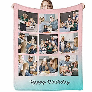D-Story Custom Blanket with Photos, Personalized Happy Birthday Blankets with Family Pictures Text, Birthday Gifts for Mom, Dad, Adults, Kids, Friends,Aunts Sisters, Made in USA