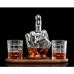 Diamond Decanter Middle Finger Whiskey Decanter Set - Unique & Funny Glass Container for Scotch, Tequila, Brandy, Rum, Bourbon & Other Drinks - Gift Accessories for Men, Dads, Boyfriends