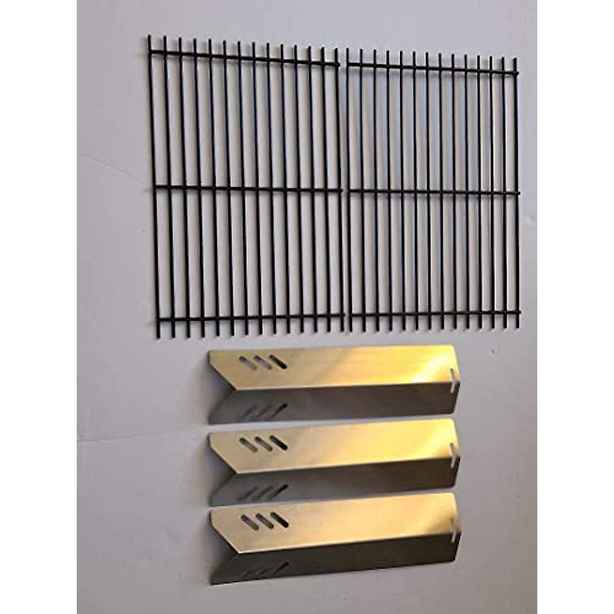 Quickflame Master Cook 3 Burner Grill Repair Kit - Set of Porcelain Coated Cooking Grid and Three Stainless Steel Replacement Heat Plates & Burners for Master Cook 3 Burner Grill Model