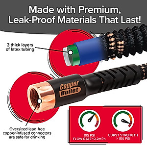 Pocket Hose Copper Bullet Expandable Garden Hose w/10 Pattern Thumb Spray Nozzle AS-SEEN-ON-TV 25 FT 650psi 3/4 in Patented Lead-Free Ultra-Lightweight Solid Copper Anodized Aluminum Fittings No-Kink