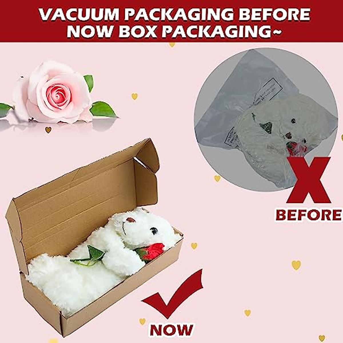 Civaner Valentine Plush Stuffed Animal Bear Gift with Rose Valentine Funny Cute Stuffed Animal Plush Gift for Girlfriend Valentine's Day, 11.8 Inches(Beige)