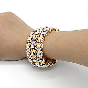 CrazyPiercing Crystal Wedding Bracelet, Gold Tone Stretch Rhinestone Bridal Bracelet, Rhinestone Bangles Statement Wedding Bracelet Jewelry for Women