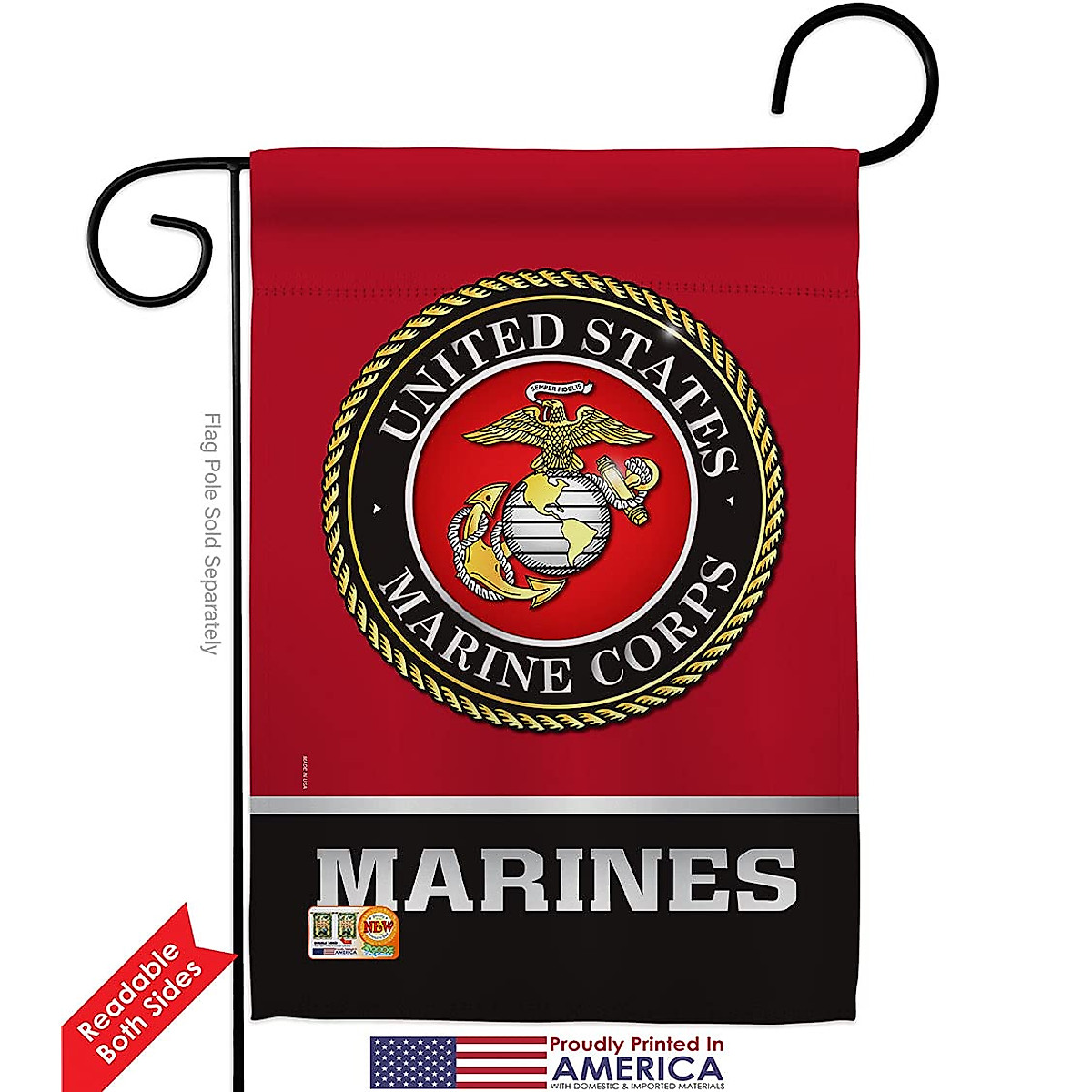 US MILITARY United State Garden Flag 2pcs Pack Armed Forces Marine Corps USMC Semper Fi American Military Veteran Retire Official House Banner Small Yard Gift Double-Sided, Made in USA