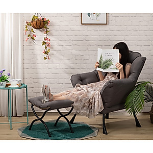 AbocoFur 15"(H) Folding Footrest Stool, Accent Padded Sofa Foot Stool for Lazy Chair, Upholstered Small Foldable Ottoman, Metal Frame Portable Foot Rest Ottoman for Living Room, Bedroom, Dark Grey