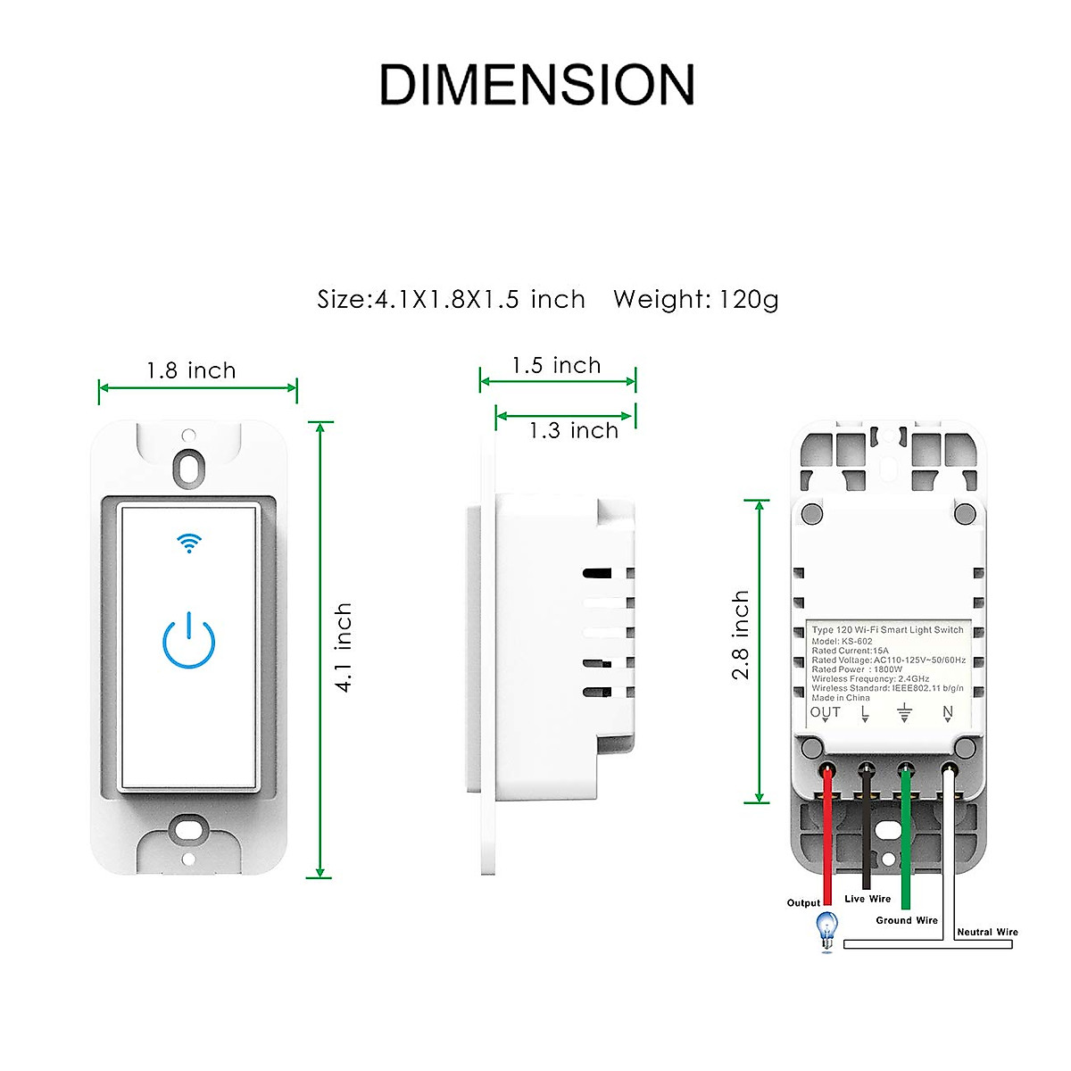 Smart Light Switch, WiFi Switch Touch Wall Switch 1 Gang, Compatible with Alexa Google Home and IFTTT