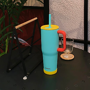 winiwo 40 oz Tumbler with Handle and Straw for Her, Flexible Straw, Insulated Tumbler Cups with Silicone Bottom, Keeps Beverages Cold Up to 24 Hours, Gym/Work/Travel/School/Gift（Elegant Blue）