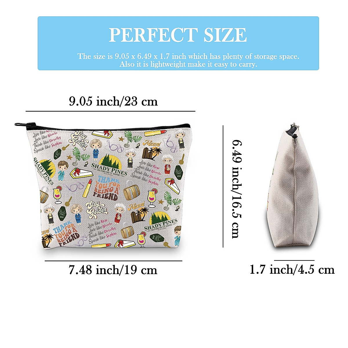 Golden TV Show Inspired Zipper Pouch TV Show Merchandise Gift Best Friend Birthday Gift Makeup Bag for BFF (Golden TV Pattern Bag)