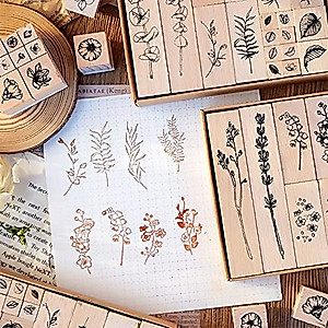 22 Pcs Plant Wooden Rubber Stamps Set, Plant Decorative Wooden Stamp DIY Craft Wooden Rubber Stamps for DIY Craft, Letters Diary and Craft Scrapbooking (Plant 2)