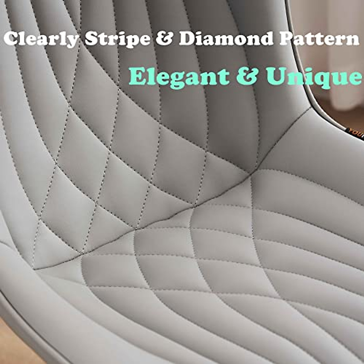 YOUTASTE Grey Dining Chairs Set of 2 Faux Leather Upholstered Kitchen Dining Room Chairs Mid Century Modern Metal Legs Chairs High Back for Kitchen Restaurant Living Room Bedrooms