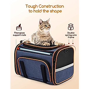 Cat Carrier, Meowant Airline Approved Pet Carrier, 3 Sides Expandable Dog Carrier with Fleece Pad, 3 Doors for Cats, Dogs, Puppy and Small Animals