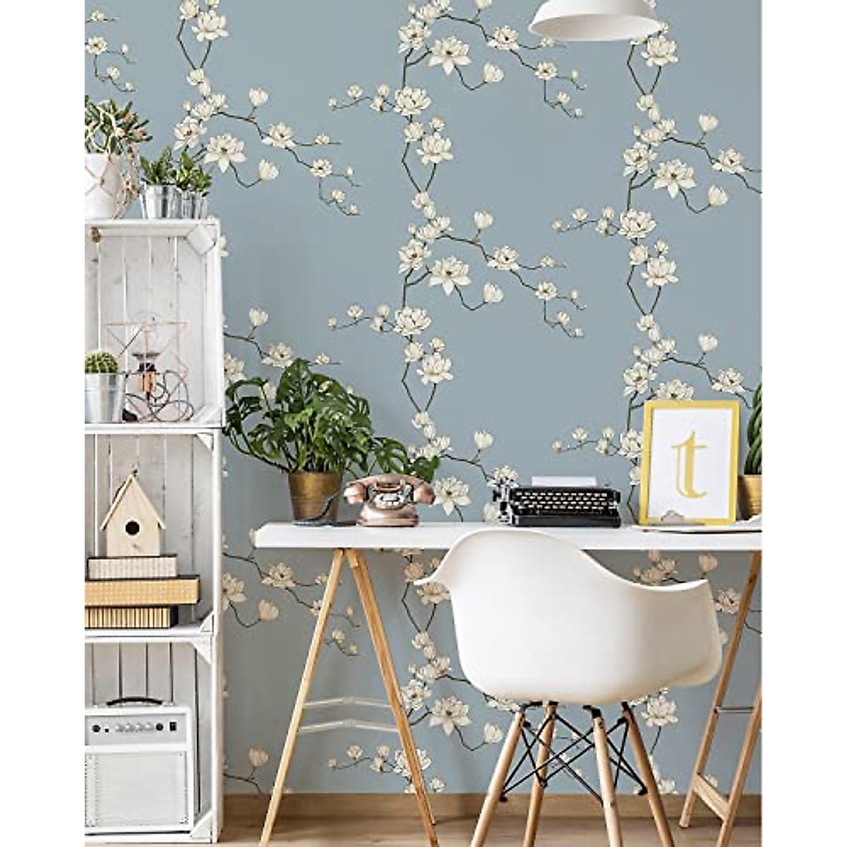 GloryTik 15.5" x 118" Floral Wallpaper Peel and Stick Wallpaper Beige Flowers Contact Paper Self-Adhesive Wallpaper Waterproof Removable Wallpaper Decoration for Cabinets Bedroom Walls