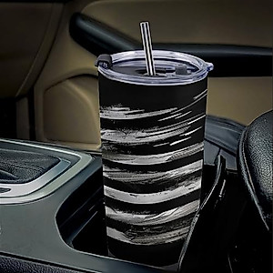 zxxpensy 20 Oz Tumbler Travel Cup American Flag Black & White Water Bottle, Stainless Steel Vacuum Insulated Coffee Mug with Straw Lid And Cleaning Brush