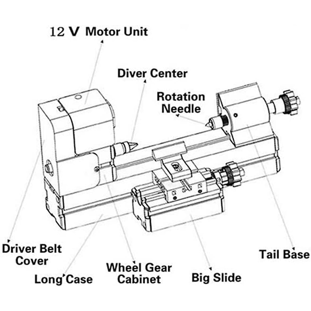 Mini Lathe Kit, 12V DC 60W 12000RPM High Power Micro Lathe Machine Mini Lathe Machine with Drill Chuck Mini Metal Lathe Machine, Power Metal Lathes (US Plug) Wen Lathe Power lathes