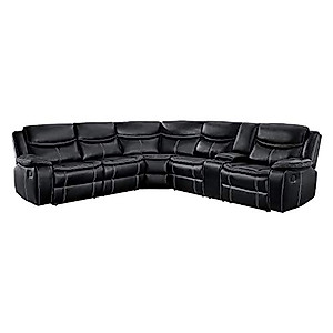 Lexicon Warrenton Leather Gel Matched 3-Piece Sectional Manual Reclining Sofa with Right Console, 105" x 118", Black