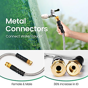 Cesun Short Garden Hose 3 feet, Metal Leader Water Hose, Heavy Duty and Lightweight Stainless Steel Water Pipe for RV, Outdoor, Yard, Lawn, 3ft x 5/8", Female to Male