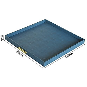 HofferRuffer Extra Large Square Serving Tray, Elegant Faux Leather Ottoman Tray with Gold Hardware Handles, Serve Tea, Coffee or Breakfast in Bed, 24 x 24 inches (Navy Blue Shagreen)