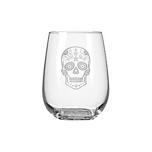 Rolf Glass Sugar Skull Stemless Wine Tumbler 17 ounce - Stemless Wine Glasses - Lead-Free Glass - Etched Tumbler Glasses - Proudly Made in the USA (Set of 2)