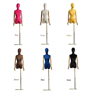 DE-LIANG Female Mannequin Torso with Stand Yellow Suede Fabric Women Dress Form with Wooden Arms Natural Wood Color, Fabric is (Yellow)