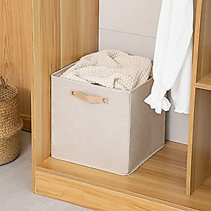 EvanColin Cube Storage Bins, Square Storage Cubes 13x13, Fabric Storage Cubes, 8 Pack Collapsible Storage Cube Bins for Shelves, Fabric Storage Bins for Home, Bedroom(Beige)