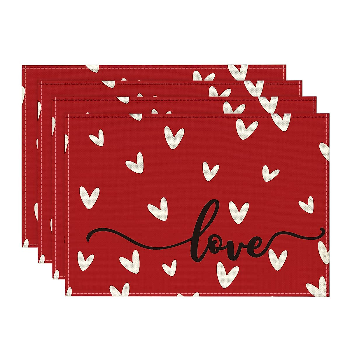Artoid Mode Red Love Valentine's Day Placemats Set of 4, 12x18 Inch Seasonal Anniversary Holiday Table Mats for Party Kitchen Dining Decoration