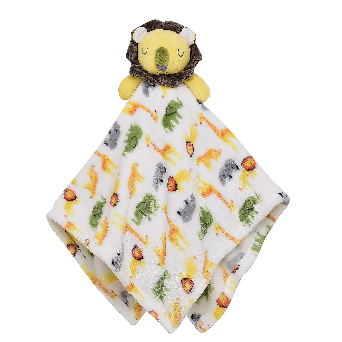 Baby Starters Large 24 inch Plush Snuggle Blanket with Toy Attached, Lion (Jungle Safari Animal Print)