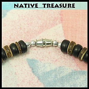Native Treasure 17" Mens and Womens Tropical Summer Beach Surfer Necklace From the Philippines, Black and Brown Coconut Beads