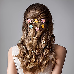 HINZIC 30Pcs Mini Flower Hair Clips Cherry Blossom Claw Clips Cute Flower Hair Pins Small Hair Barrettes Decorative Wedding Prom Valentines Hair Accessories for Teen Girls Women (Pink Yellow Blue)