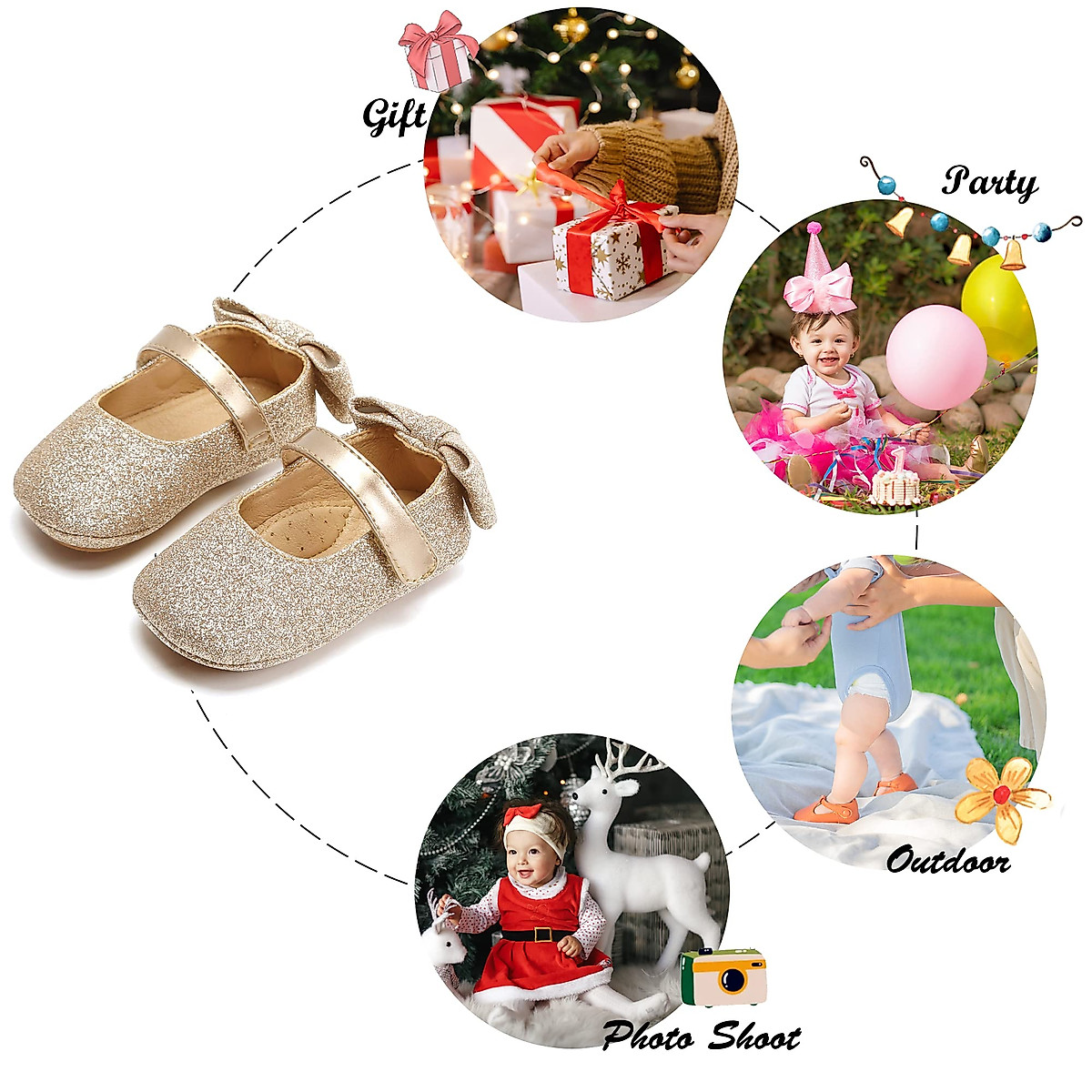 Felix & Flora Gold Baby Shoes Girl 12-18 Months - Infant Baby Walking Shoes Moccasinss Rubber Sole Crib Shoes(Gold,12-18 Months)
