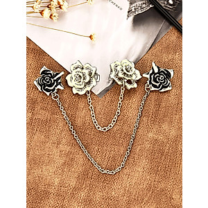 GEJOY 2 Pieces Rose Sweater Shawl Clips Cardigan Dresses Clip Flowers Collar Clip with Chain for Women Girls (Style Set 2)