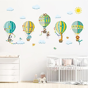 decalmile Animals in Hot Air Balloons Wall Decals Giraffe Elephant Kids Wall Stickers Baby Nursery Childrens Bedroom Wall Décor