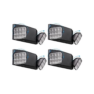 TORCHSTAR LED Emergency Lights, Emergency Lighting with Battery Backup, Dual Heads Adjustable, Lighting Fixtures for Emergency Use, Home Power Failure, UL & FCC Listed, AC 120/277V, Black, Pack of 4