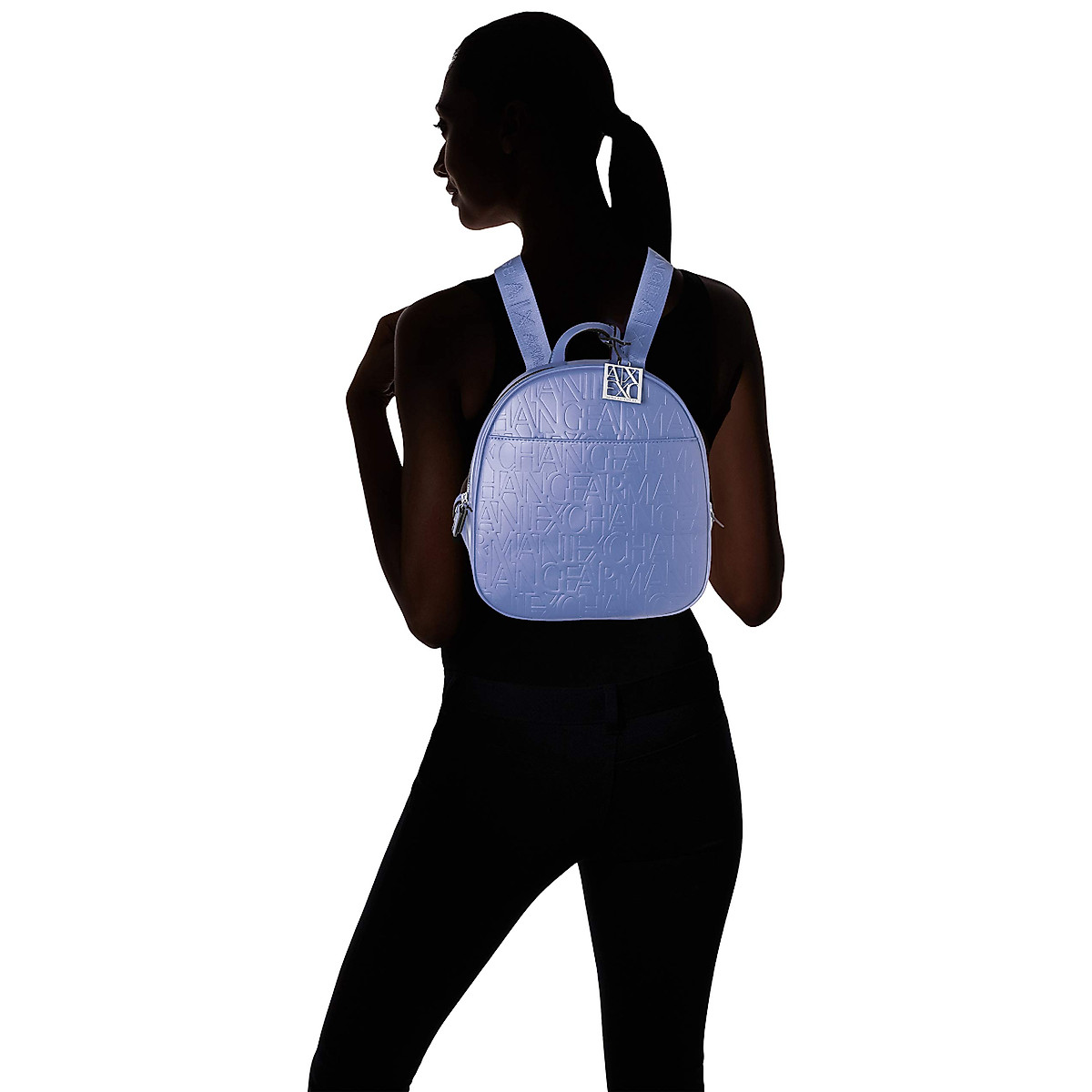 A|X Armani Exchange Small Logo All Over Debossed Backpack, Denim-Denim