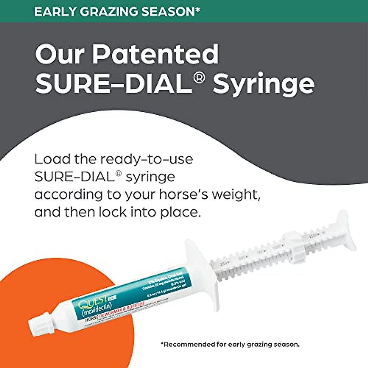 Quest Gel Moxidectin Horse Dewormer, Early Grazing Season recommended for Horses and Ponies 6 months and older, 0.5oz Sure-Dial Syringe